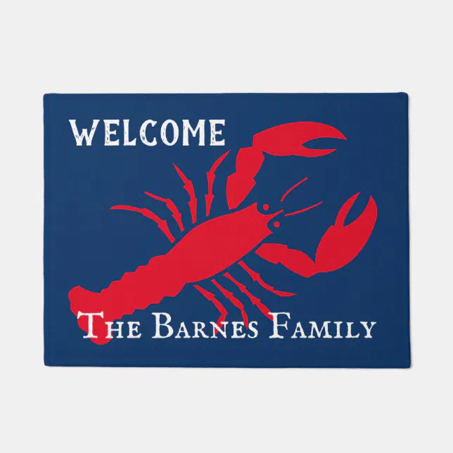 Custom welcome door mat with red lobster design | Zazzle