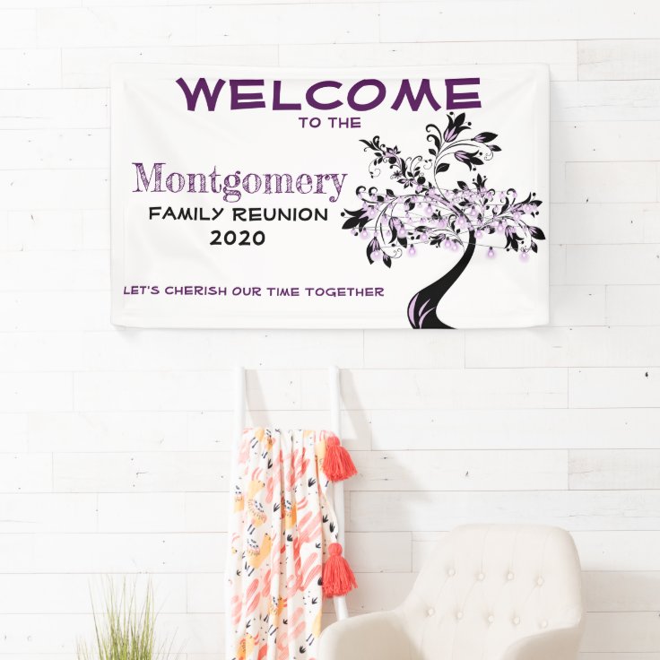 Custom Welcome Family Reunion Modern Purple Tree Banner | Zazzle