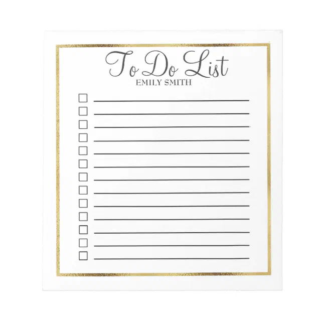 Custom White and Gold To Do Notepad | Zazzle