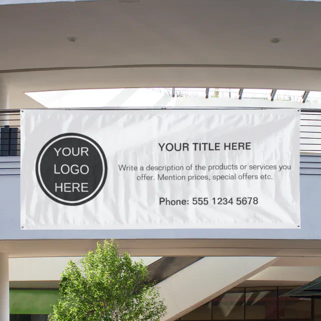 Custom White & Black Business Logo Advertising Banner | Zazzle