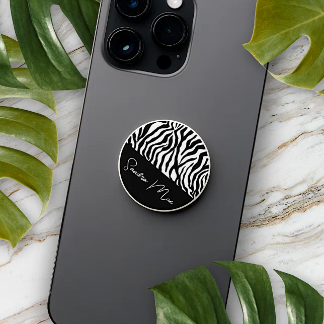 Custom White Black Zebra Animal Stripes Pattern PopSocket | Zazzle