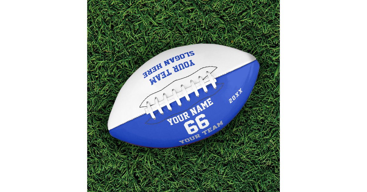 Custom white blue Football with Name, Number, Team | Zazzle
