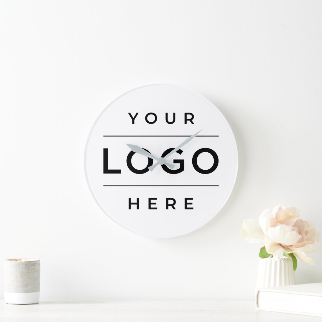 Custom White Business Logo Company Branded Large Clock | Zazzle