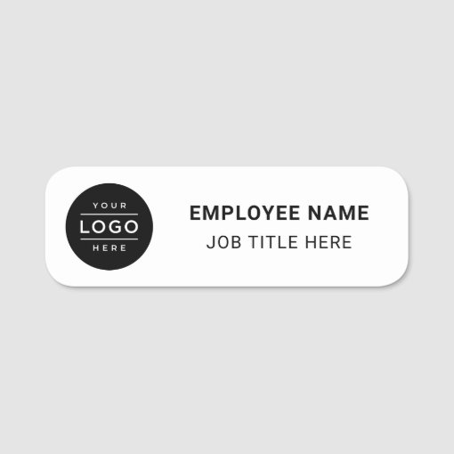 Custom White Business Logo Employee Name Tag | Zazzle