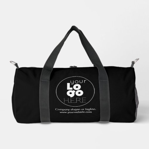 Custom White Business Logo On Black Duffel Bag | Zazzle