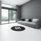 Custom White Business Logo on Black Round Area Rug | Zazzle