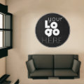 Custom White Business Logo on Black Round Area Rug | Zazzle