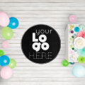 Custom White Business Logo on Black Round Area Rug | Zazzle