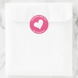 Custom White Heart on Pink Classic Round Sticker | Zazzle