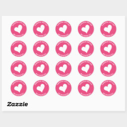 Custom White Heart on Pink Classic Round Sticker | Zazzle