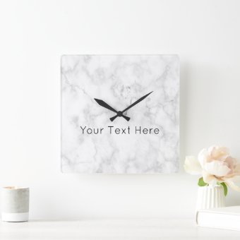 Custom White marble Acrylic Square Clock | Zazzle