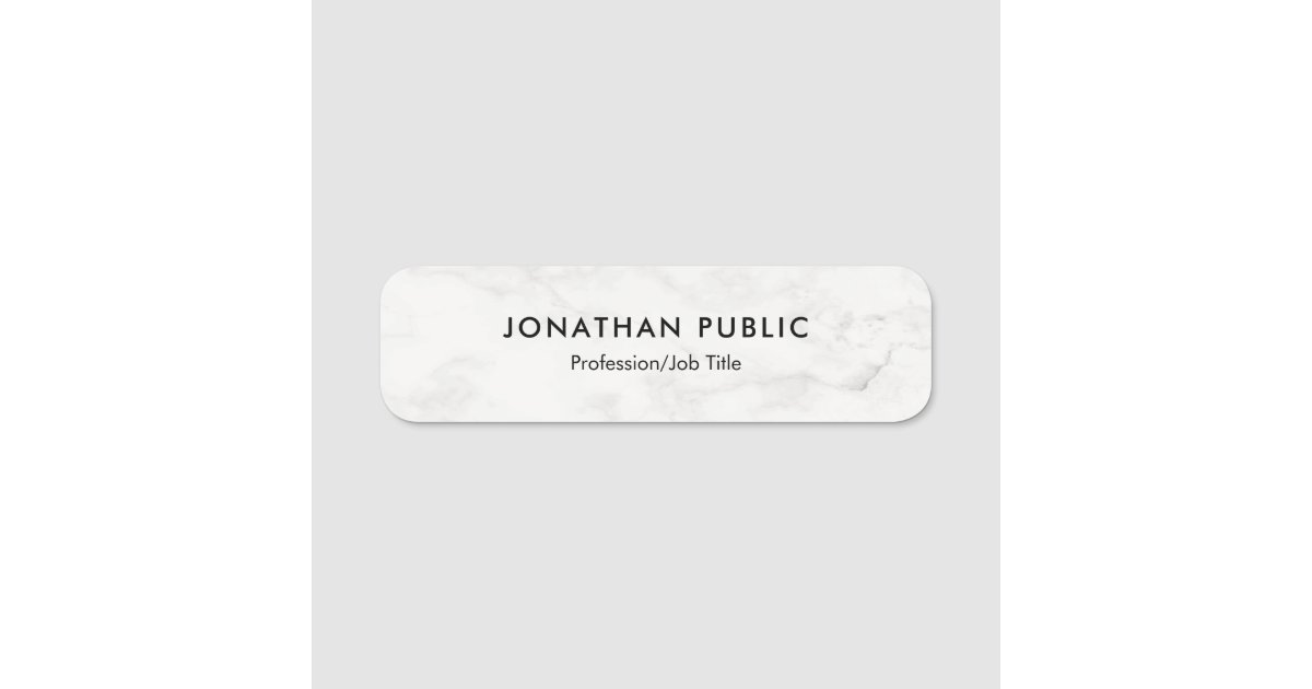 Custom White Marble Template Modern Minimalist Name Tag | Zazzle