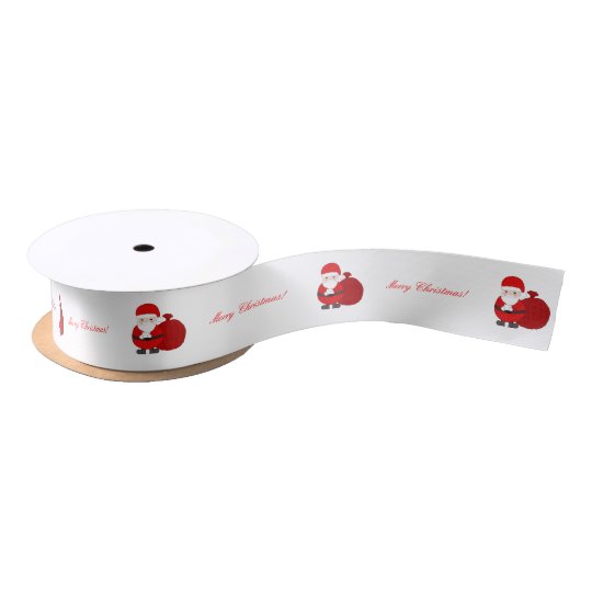 Custom White Merry Christmas Ribbon With Santa | Zazzle.com