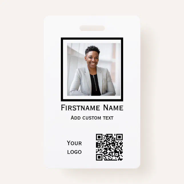 custom white photo employee badge ID qr code | Zazzle