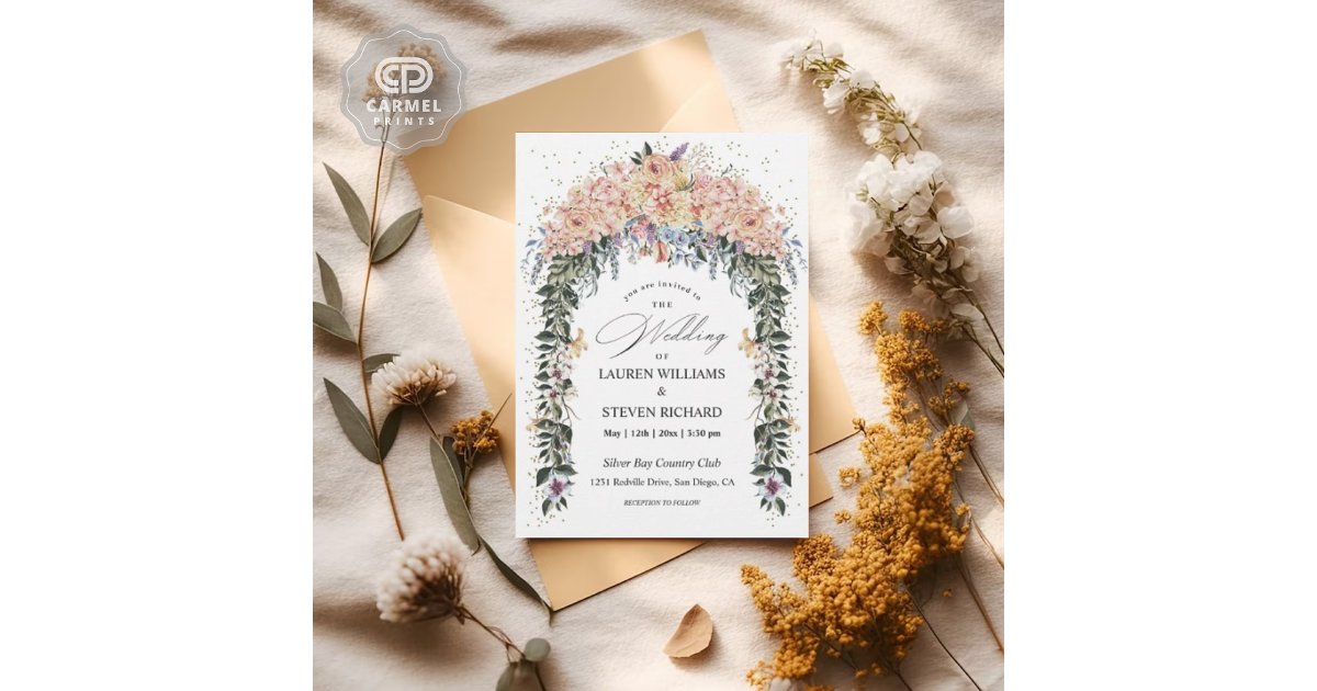 Custom White Pink Pastel Flowers Gate Premium Invitation | Zazzle