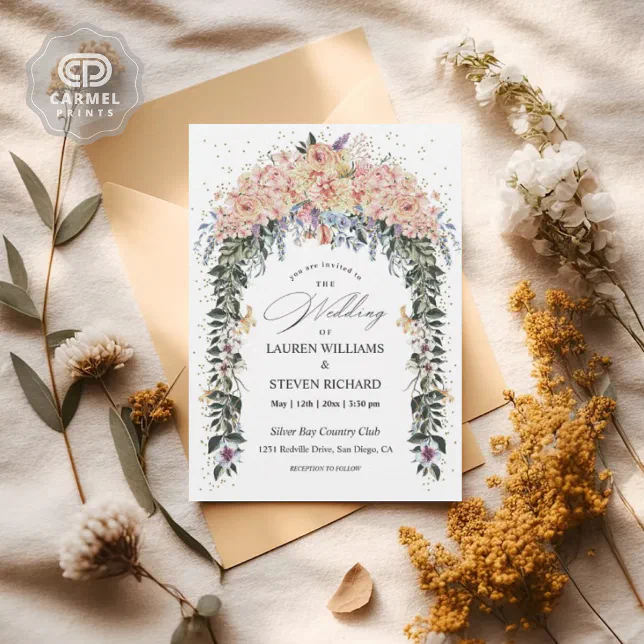 Custom White Pink Pastel Flowers Gate Premium Invitation | Zazzle