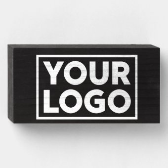 Custom Wide Business Logo Promotional Black Wooden Box Sign | Zazzle