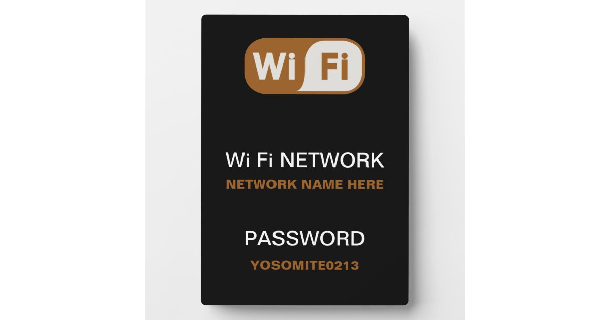 Custom WiFi Network Password Info Black Color Plaque | Zazzle