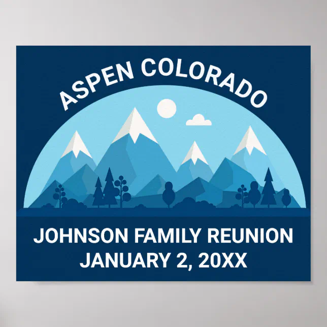Custom Winter Family Reunion Party Snowy Mountain Poster | Zazzle
