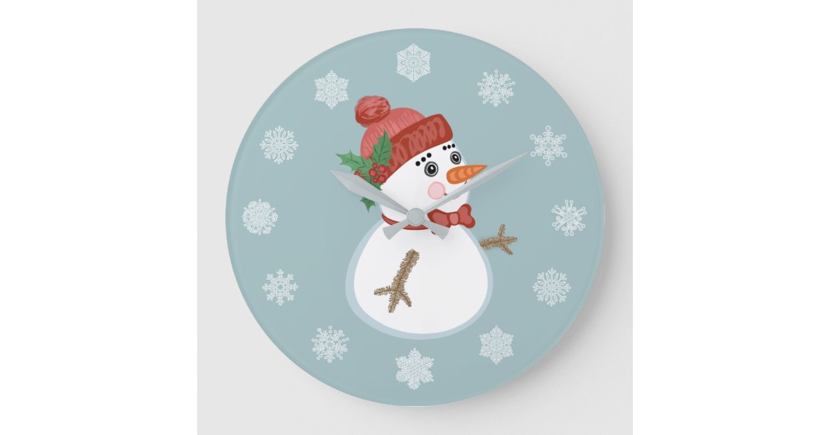 Custom Winter Holiday Christmas Snowman Large Clock | Zazzle
