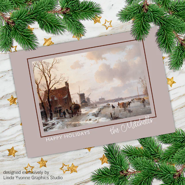 Custom Winter Wonderland Landscape Art Painting Holiday Card | Zazzle