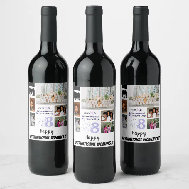 Custom Women's Day 8 Photo Collage Wine Label | Zazzle