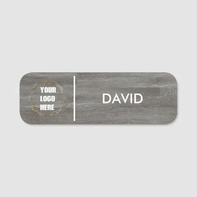 Custom Wood Business Logo Basic Employee Staff Name Tag | Zazzle