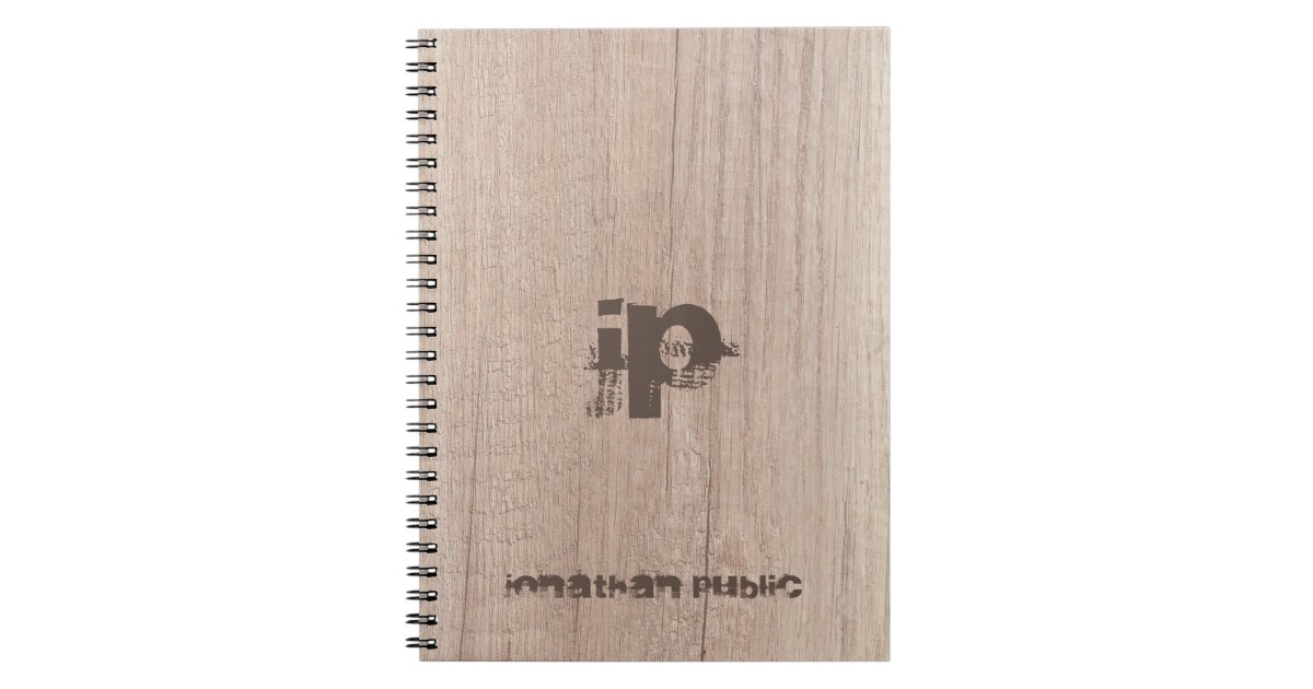 Custom Wood Look Monogram Distressed Text Template Notebook | Zazzle