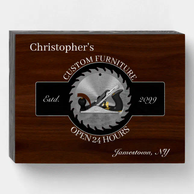 Custom Woodworking Furniture Carpenter Wooden Box Sign | Zazzle