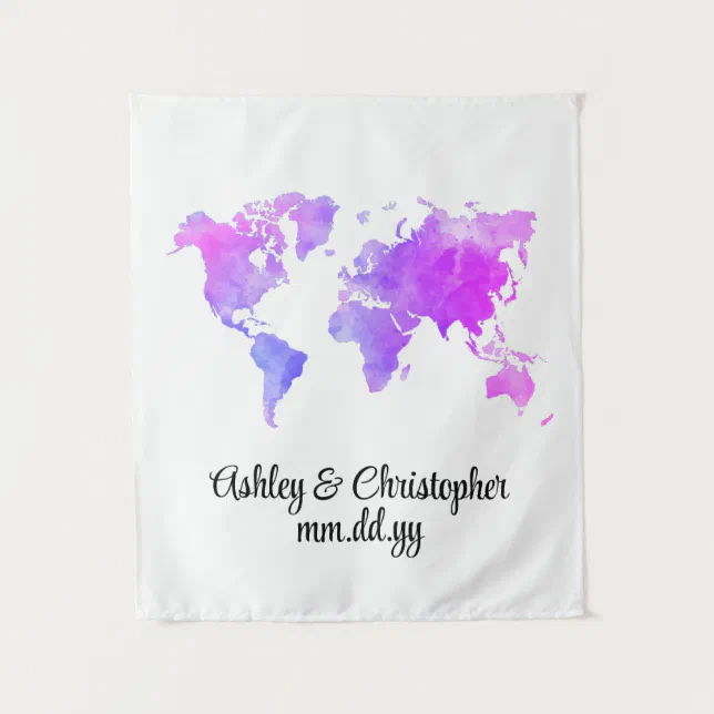 Custom World Map Wedding Photo Booth Welcome Prop Tapestry | Zazzle