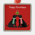 Custom Xmas Black Labs Kissing Mistletoe Metal Ornament | Zazzle