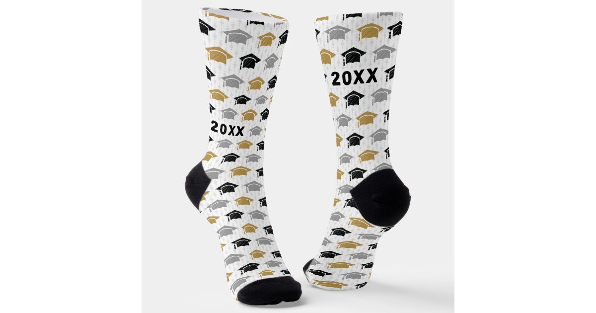Custom Year Graduation Cap Trio Pattern Socks | Zazzle