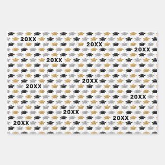 Custom Year Graduation Cap Trio Pattern Wrapping P Wrapping Paper ...