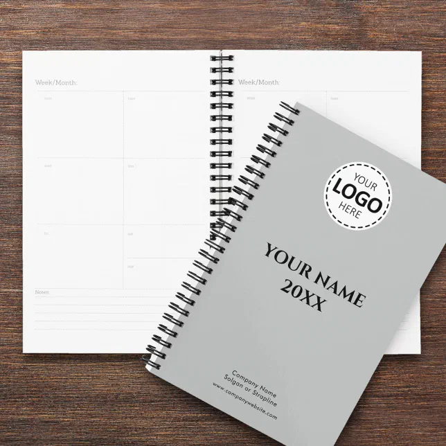 Custom Year, Logo, Name and Text, Gray Diary Planner | Zazzle
