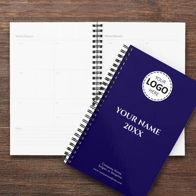 Custom Year, Logo, Text, Blue Diary Planner | Zazzle