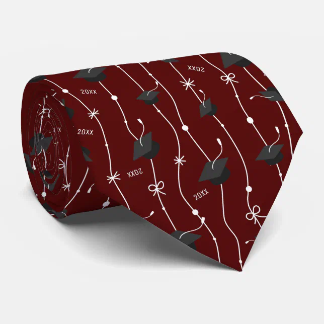 Custom Year Maroon Graduation Caps and Ribbon Neck Tie | Zazzle