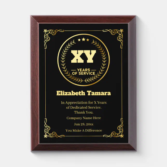 Custom Year Work Anniversary Employee Appreciation Award Plaque | Zazzle