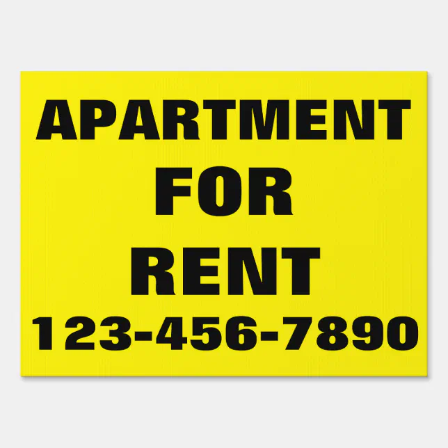 Custom Yellow Apartment for rent with phone number Sign | Zazzle