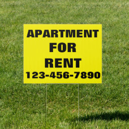 Custom Yellow Apartment for rent with phone number Sign | Zazzle