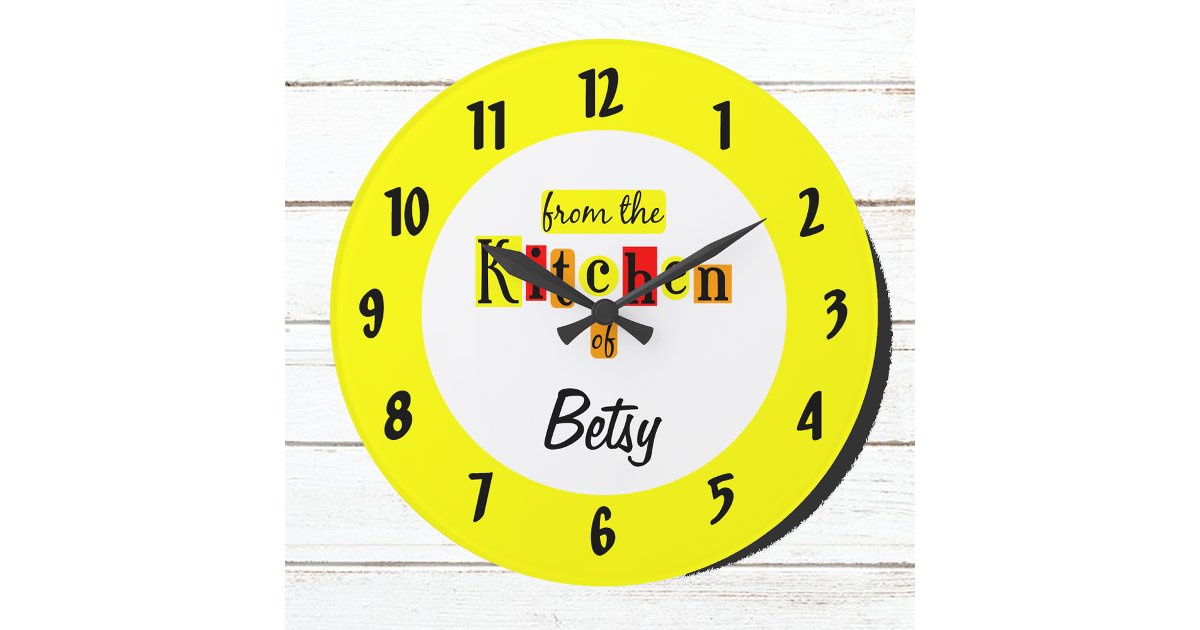 Custom Yellow From the Kitchen Of With Numbers Large Clock | Zazzle