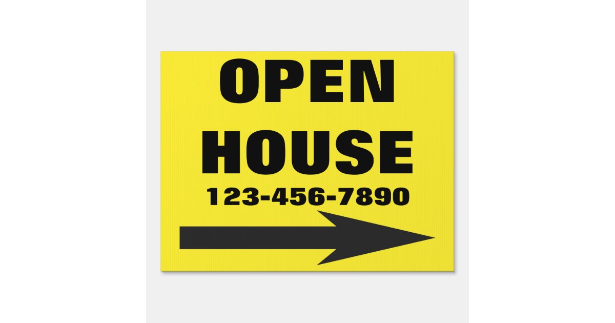 Custom Yellow Open House Road Sign with phone # | Zazzle