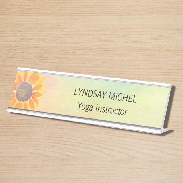 Custom Yoga Instructor Sunflower Desk Name Plate | Zazzle