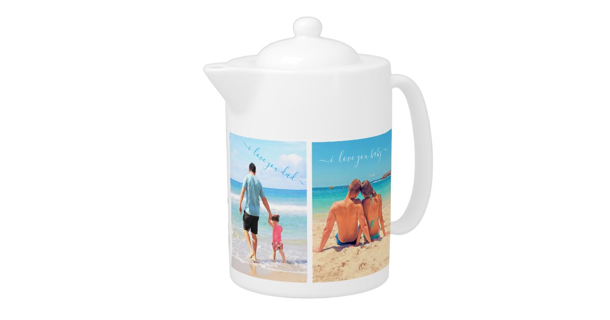 Custom Your Family Photo Collage Teapot with Text | Zazzle