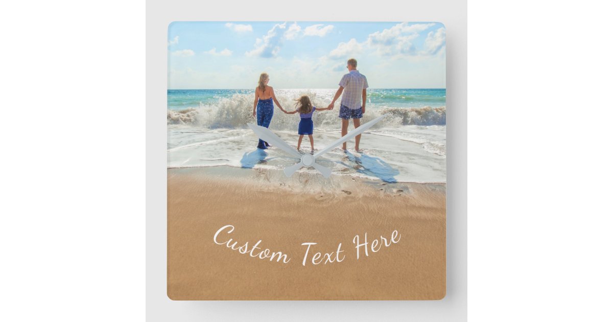 Custom Your Family Photo Wall Clock with Text | Zazzle