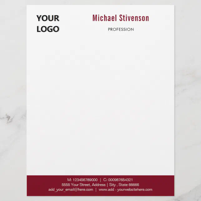 Custom Your Logo Name Text Info Letterhead | Zazzle