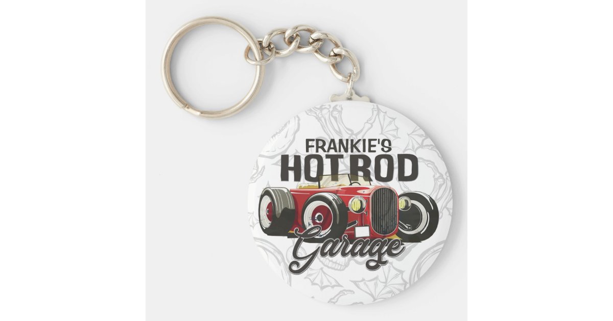 Custom YOUR NAME Hot Rod Garage Personalized Car Keychain | Zazzle.com