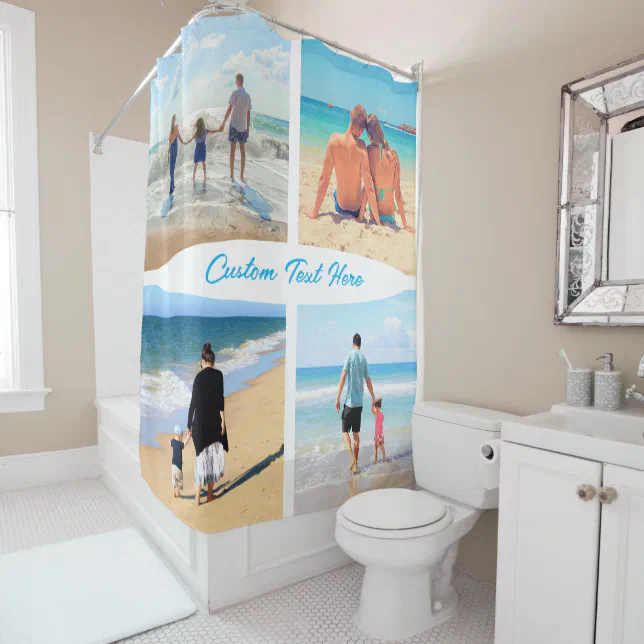 Custom Your Photo Collage Shower Curtain with Text | Zazzle