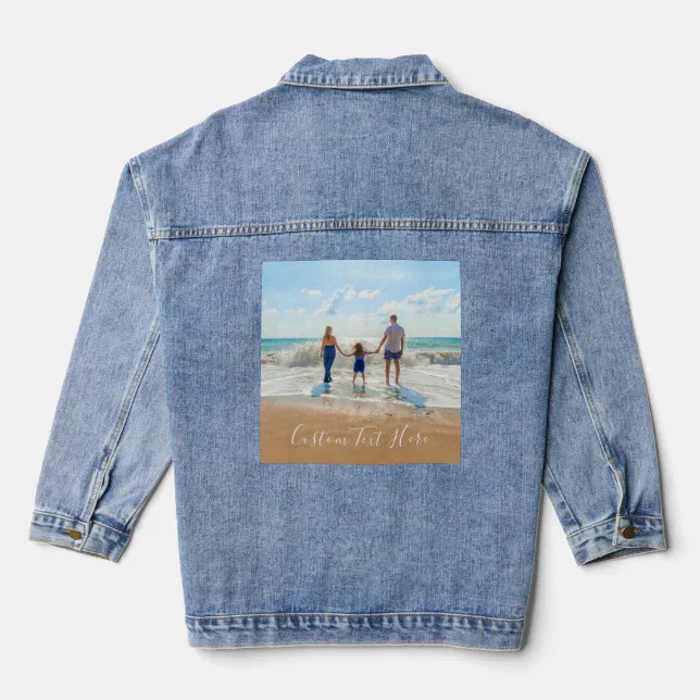 Custom Your Photo Denim Jacket with Text | Zazzle