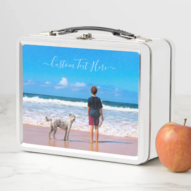 Custom Your Photo Metal Lunch Box with Text | Zazzle