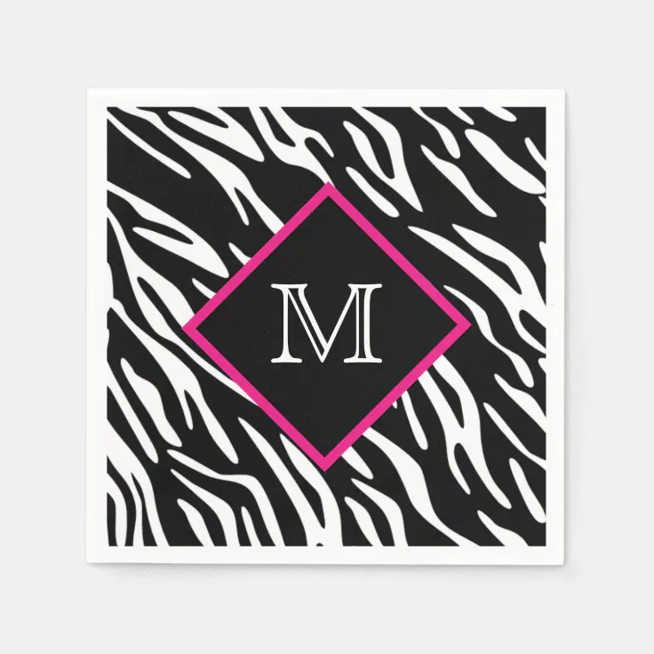 Custom Zebra Print Monogram Napkins | Zazzle